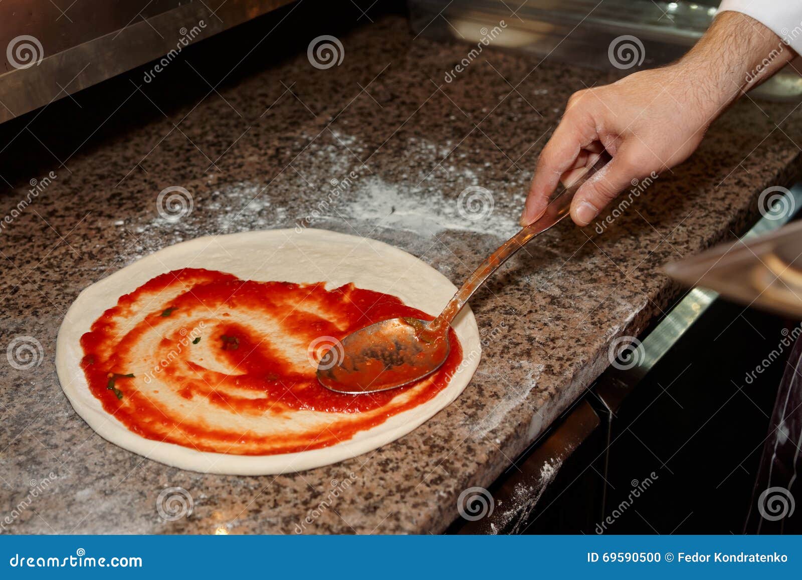Pizza Making in a Restaurant Stock Photo - Image of sauce, commercial ...