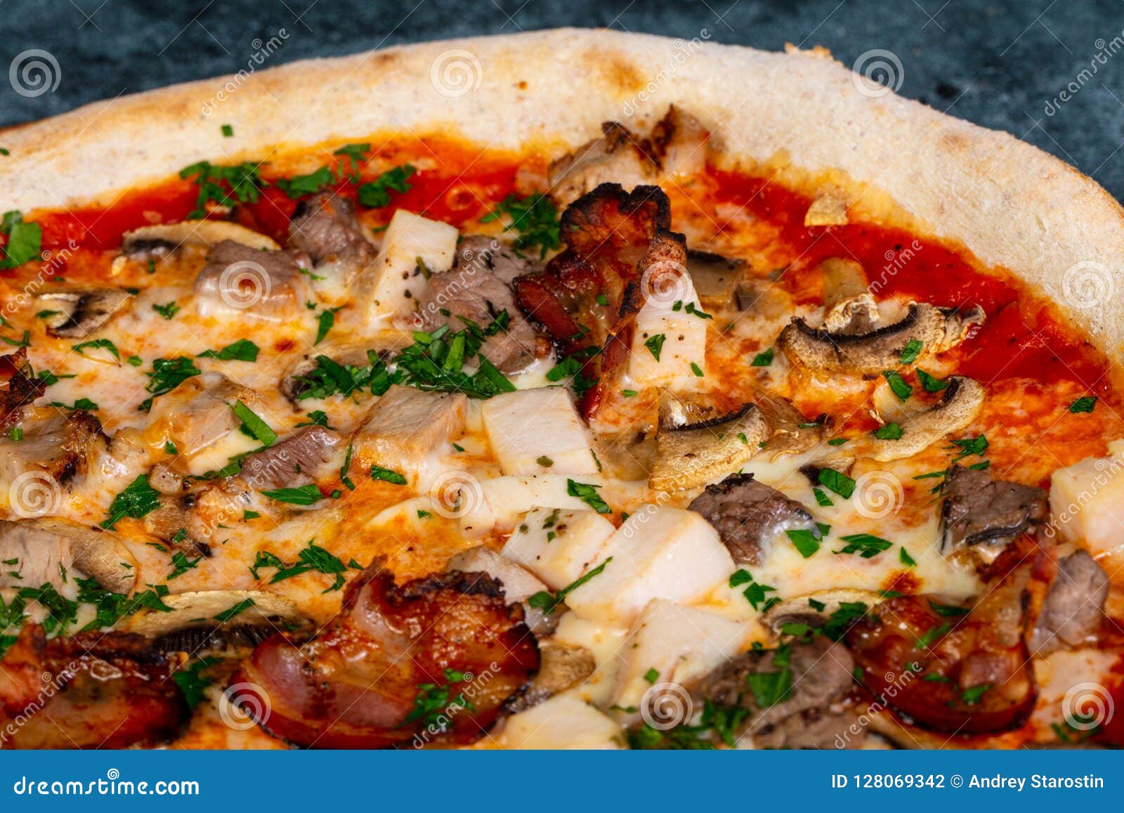 Pizza with meat stock photo. Image of italy, cheese - 128069342