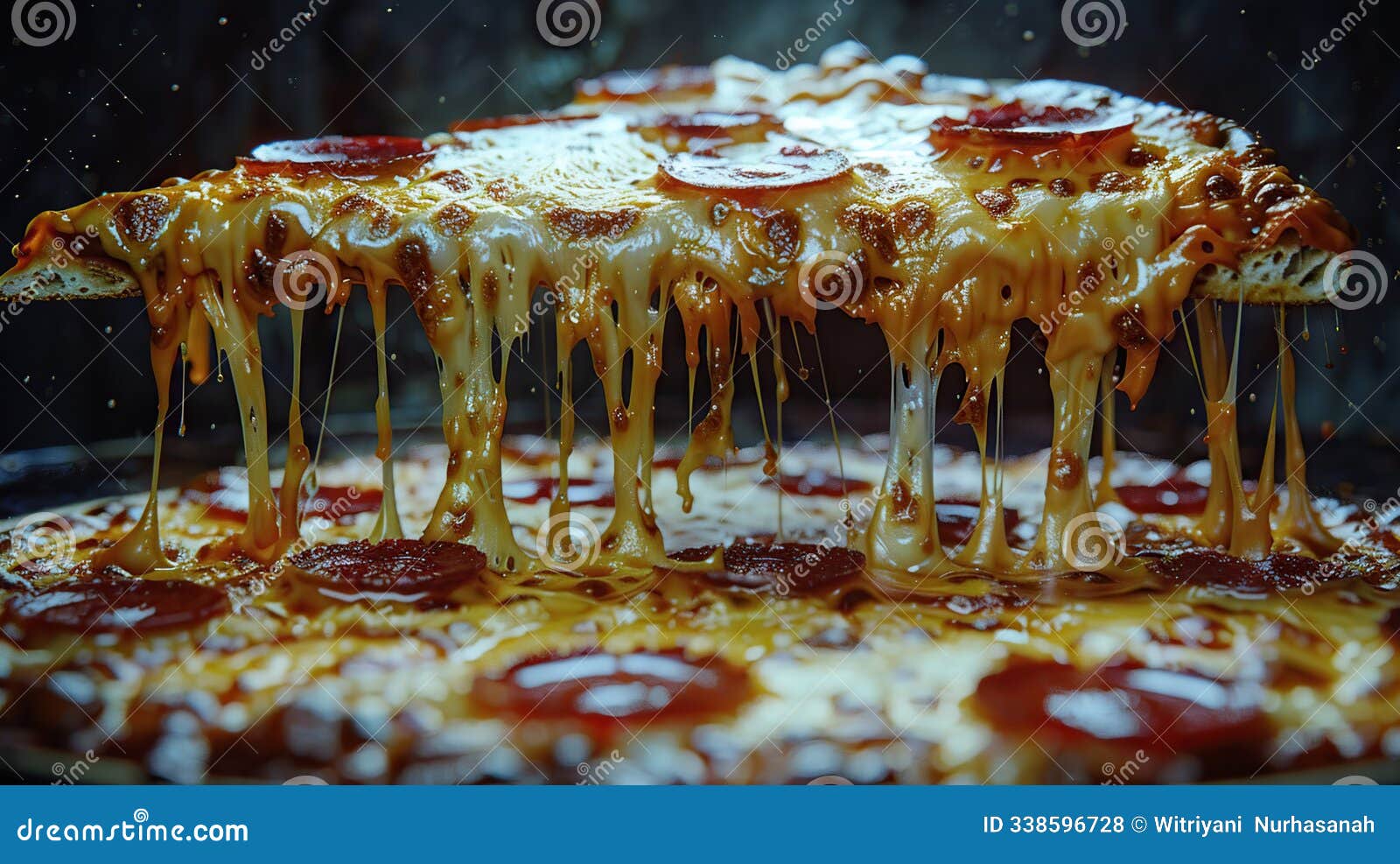 Pizza with melted cheese stock illustration. Illustration of gooey ...
