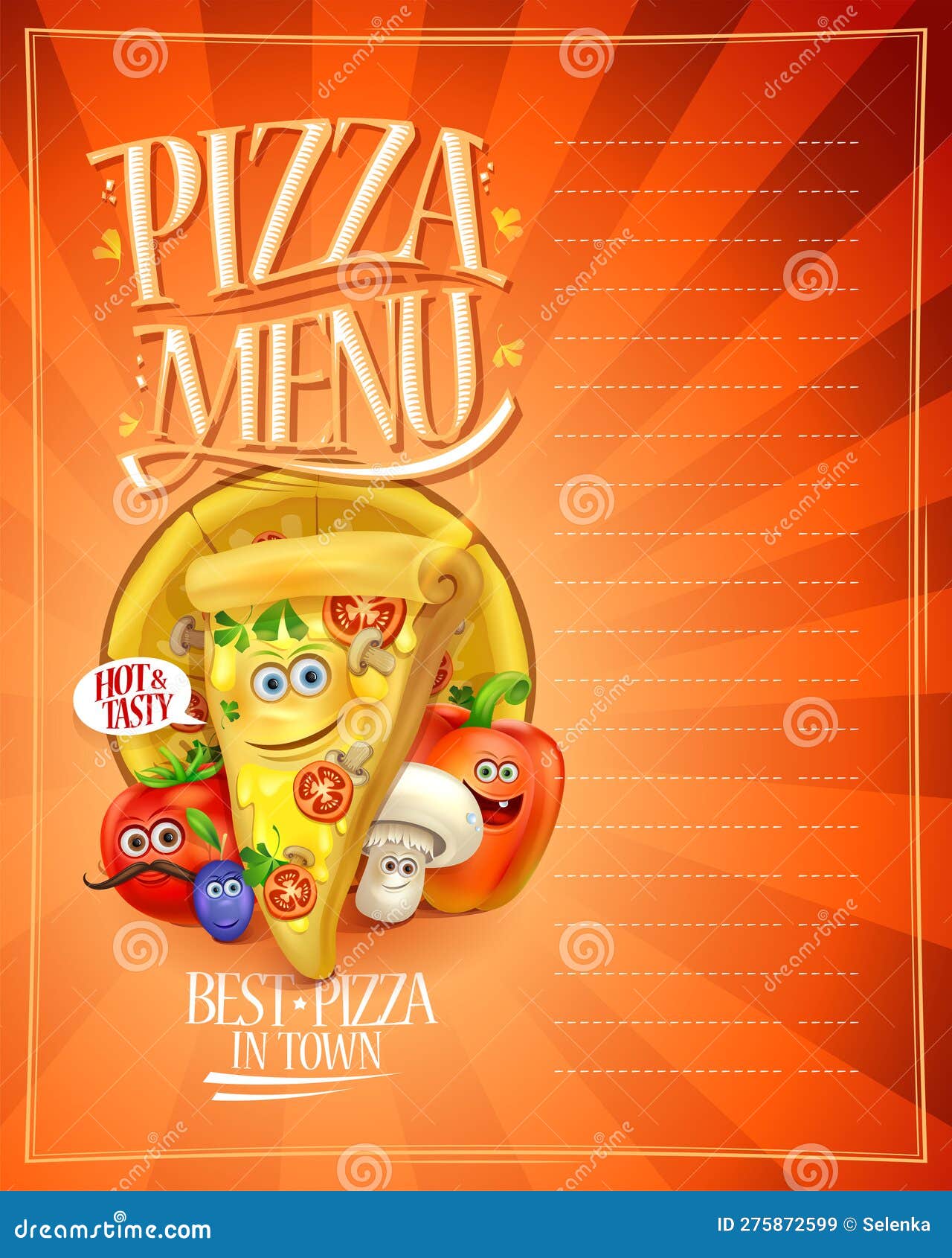 Pizza Menu Board, Empty Place for Text, Funny Pizza and Vegetables ...