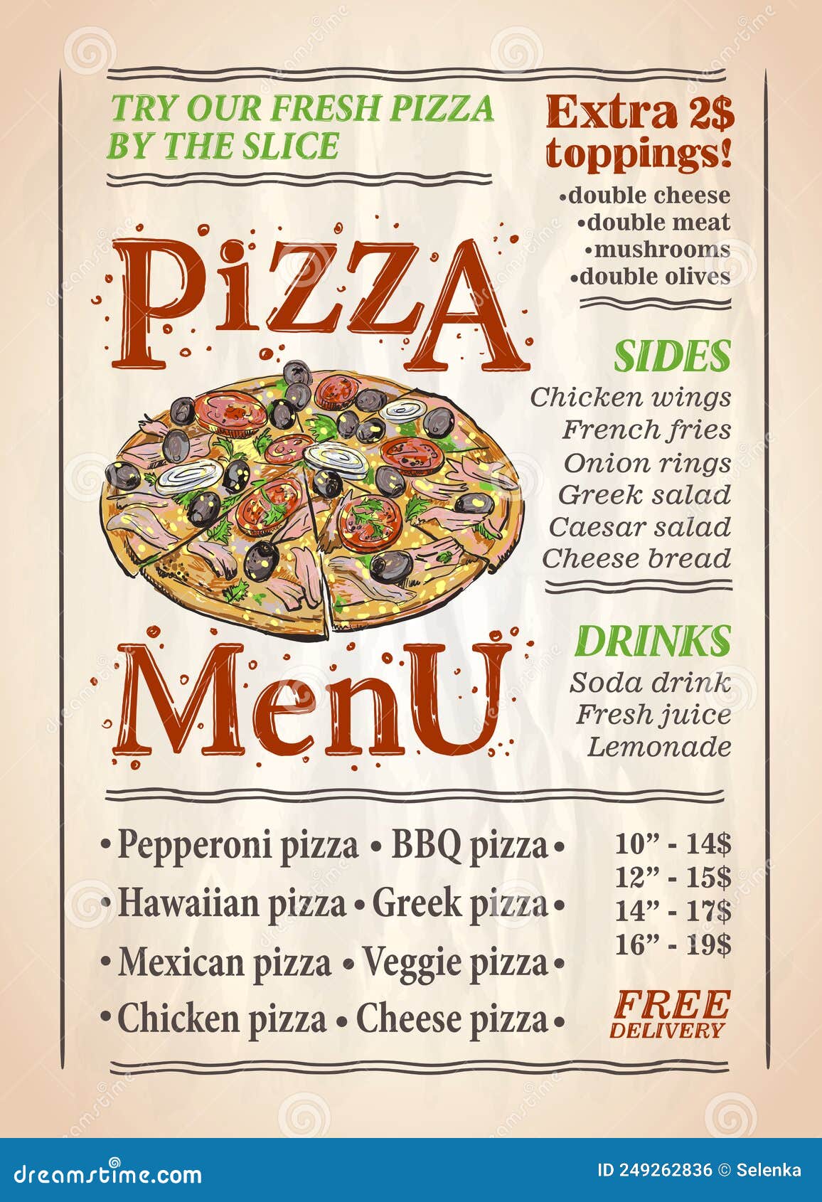 Pizza Menu Card with Graphic Pizza Illustration Stock Vector ...