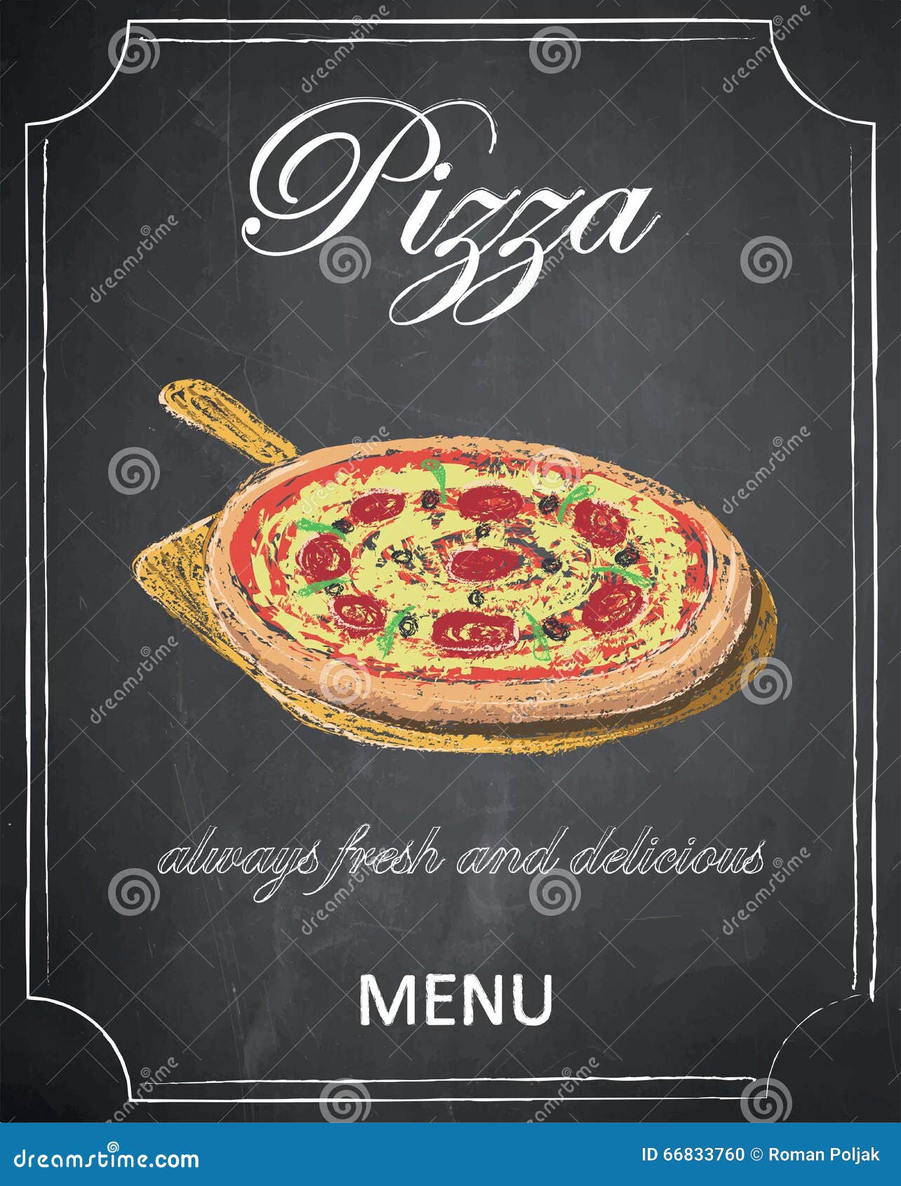 Pizza Menu on Chalkboard Background, Vector, Illustration, Freehand ...