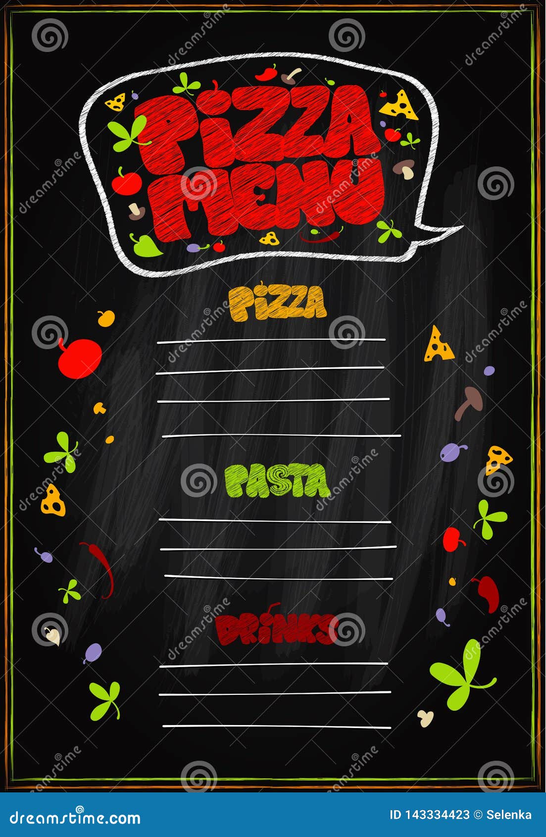 Pizza Menu Chalkboard, Empty Space for Text. Pizza, Pasta and Drinks ...