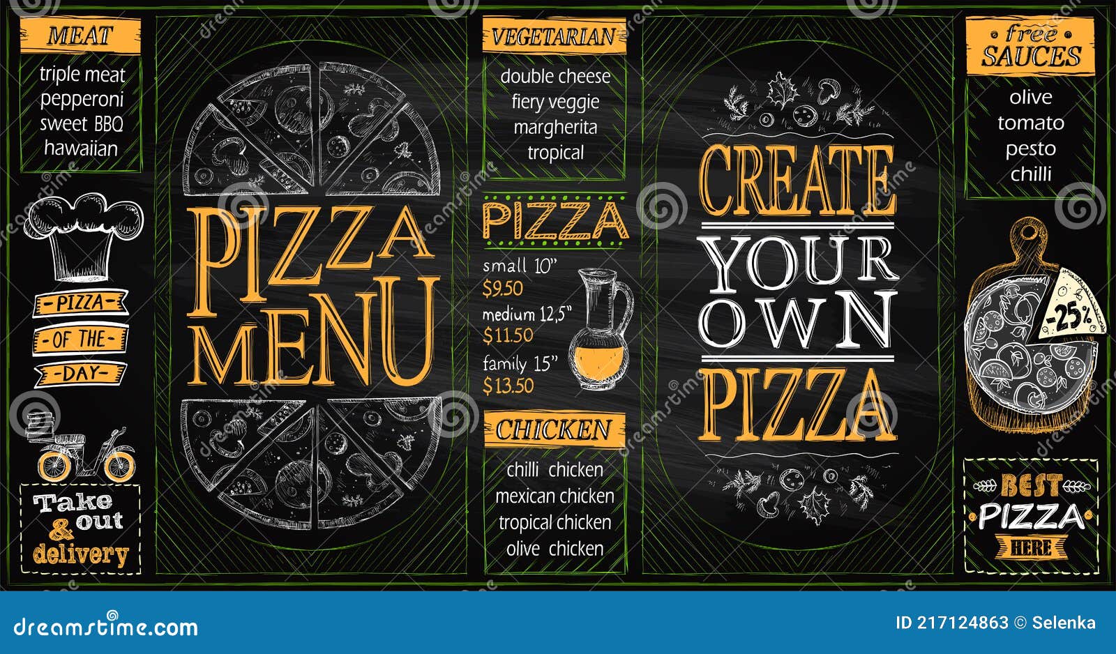 Pizza Menu Chalkboard Set Template Stock Vector - Illustration of ...