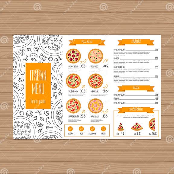 Pizza Menu Design. Tri-fold Leaflet Layout Template Stock Vector ...