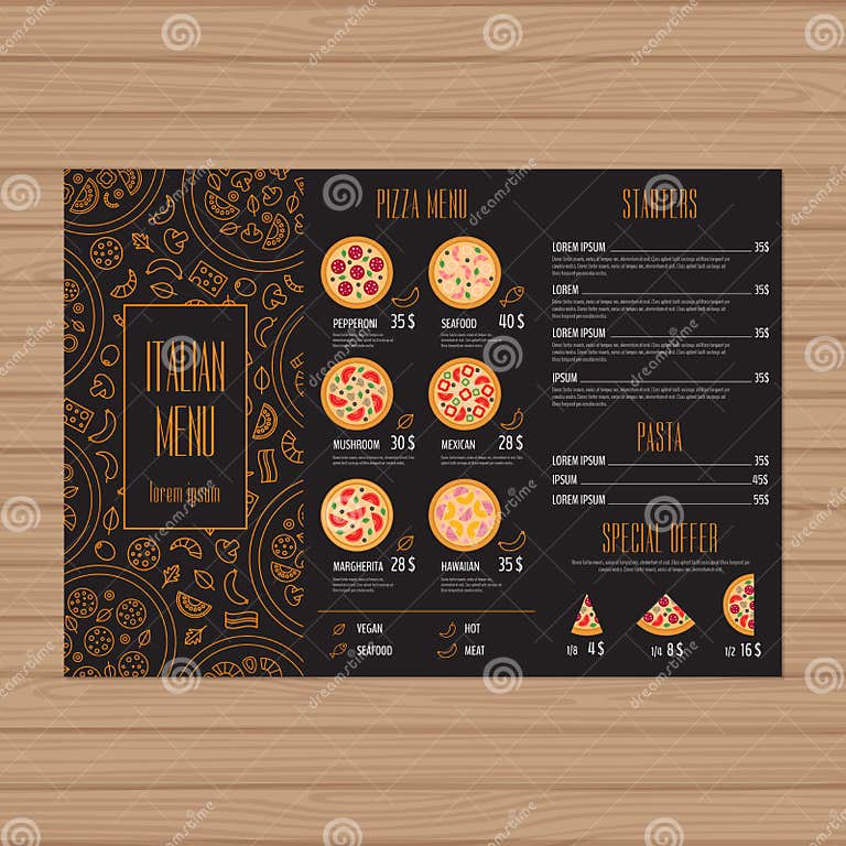 Pizza Menu Design. Tri-fold Leaflet Layout Template Stock Vector ...