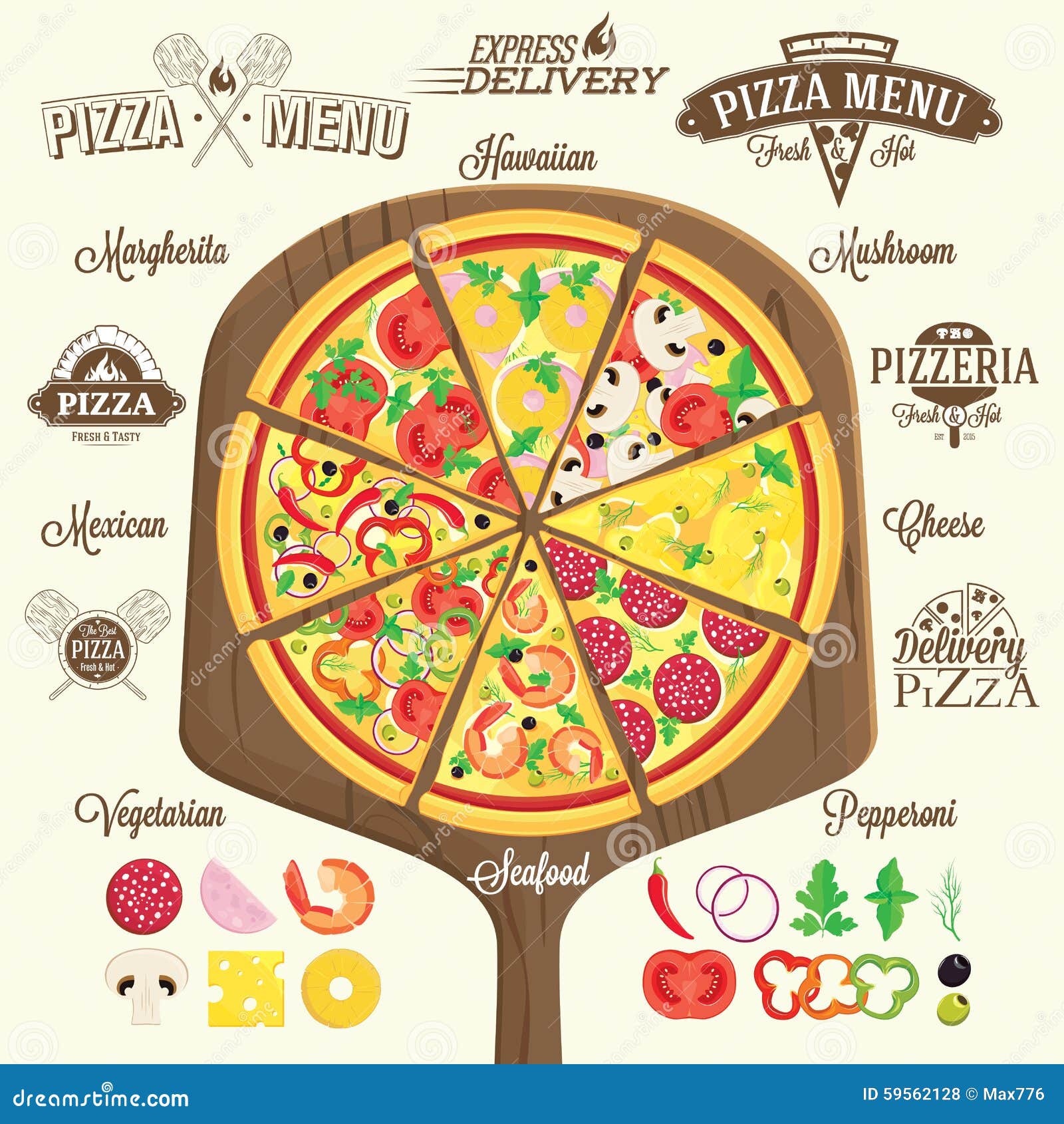 Pizza Menu, Labels and Design Elements Stock Vector - Illustration of ...