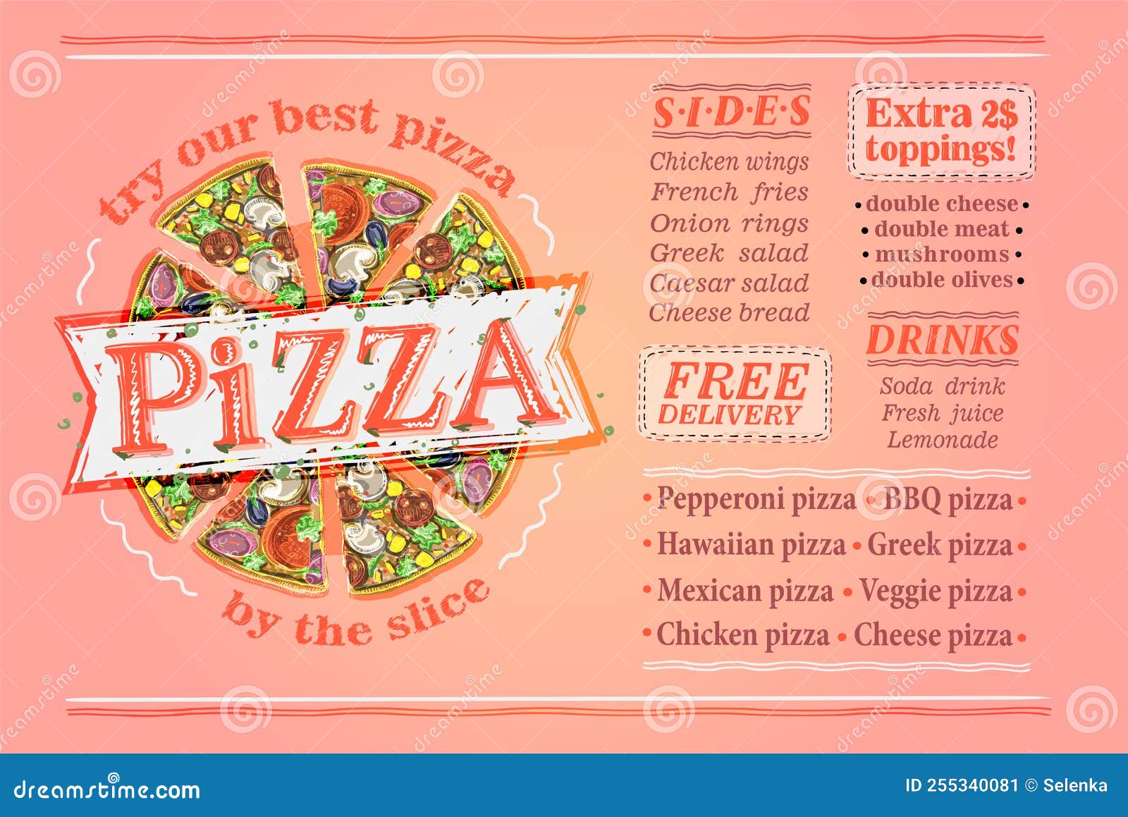 Pizza Menu List, Board or Flyer Vector Mockup Stock Vector ...
