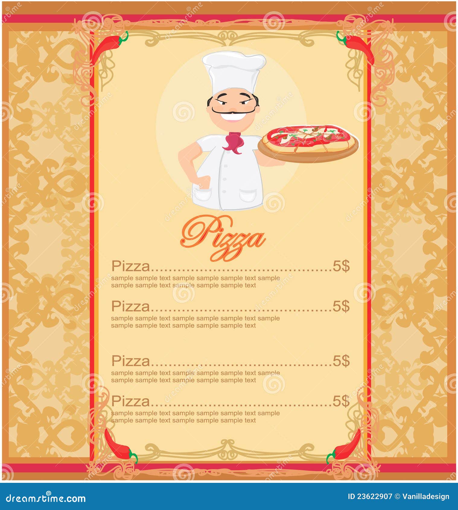 Pizza Menu Template stock vector. Illustration of cheese - 23622907