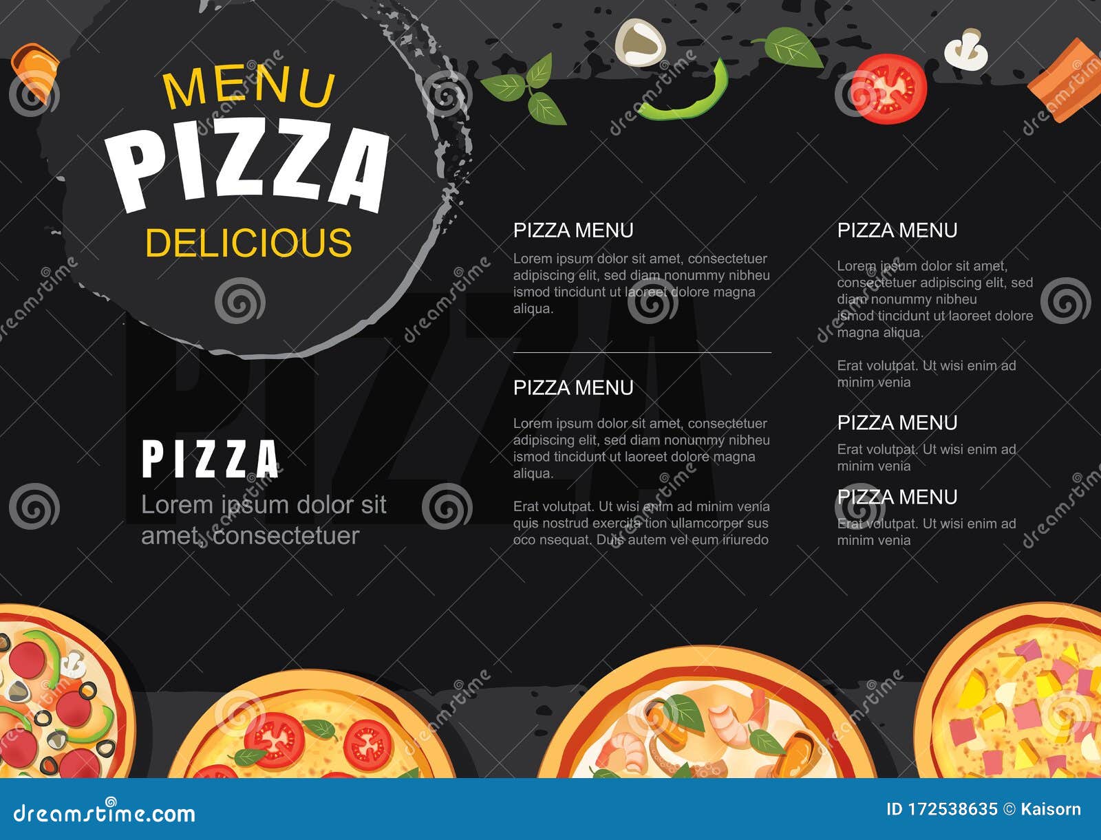 Pizza Menu Template for Restaurant and Cafe. Design for Flyer, Brochure ...