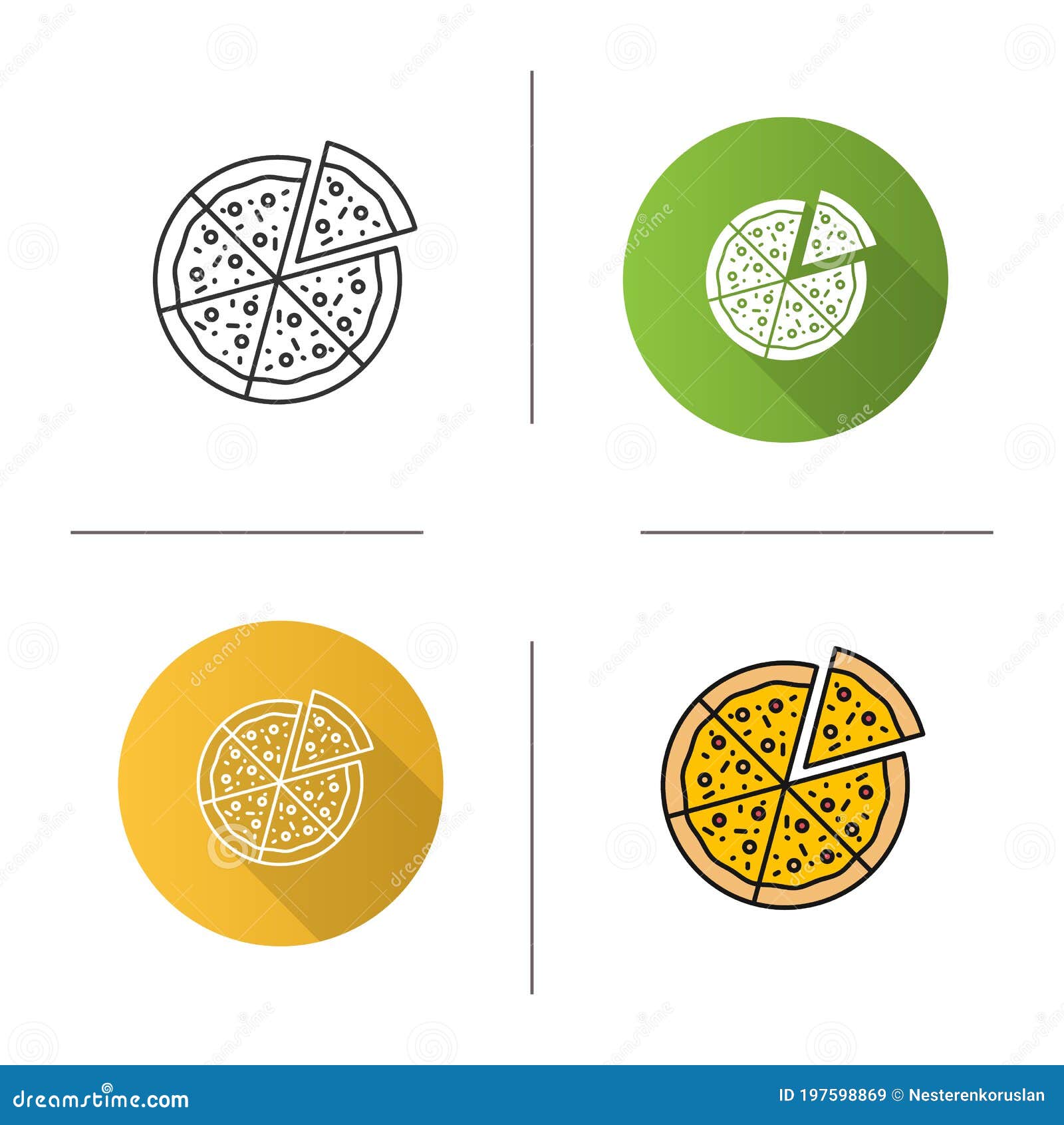 Pizza with One Slice Separated Icon Stock Vector - Illustration of drop ...