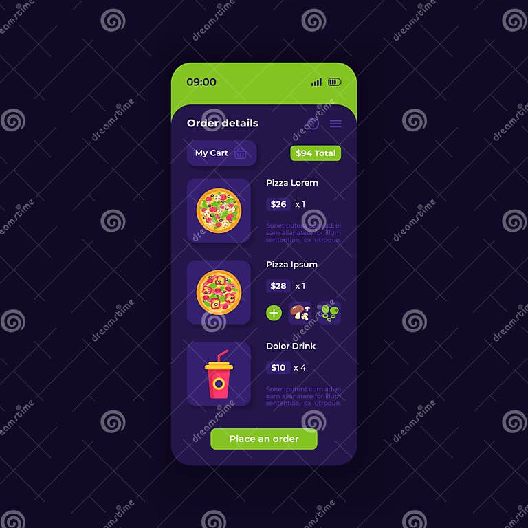 Pizza Ordering Service App Smartphone Interface Vector Template Stock ...