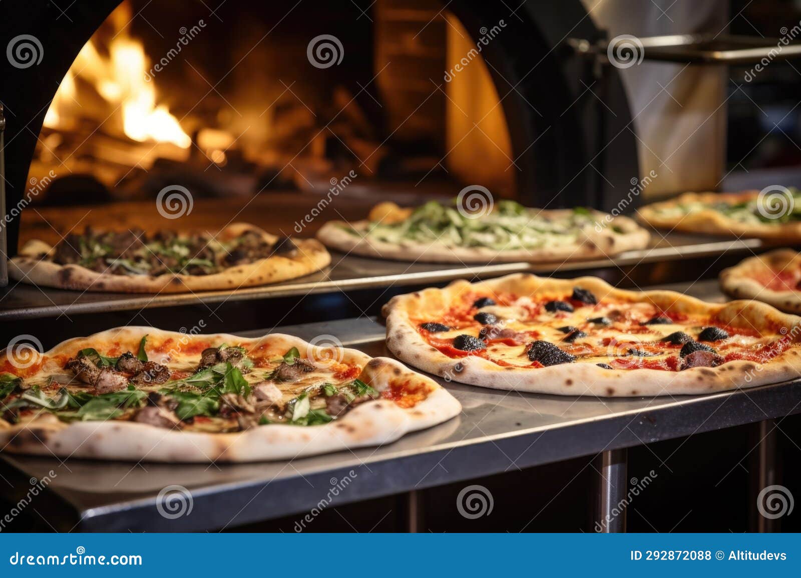 Pizza Oven with Multiple Pies Baking Simultaneously Stock Photo - Image ...