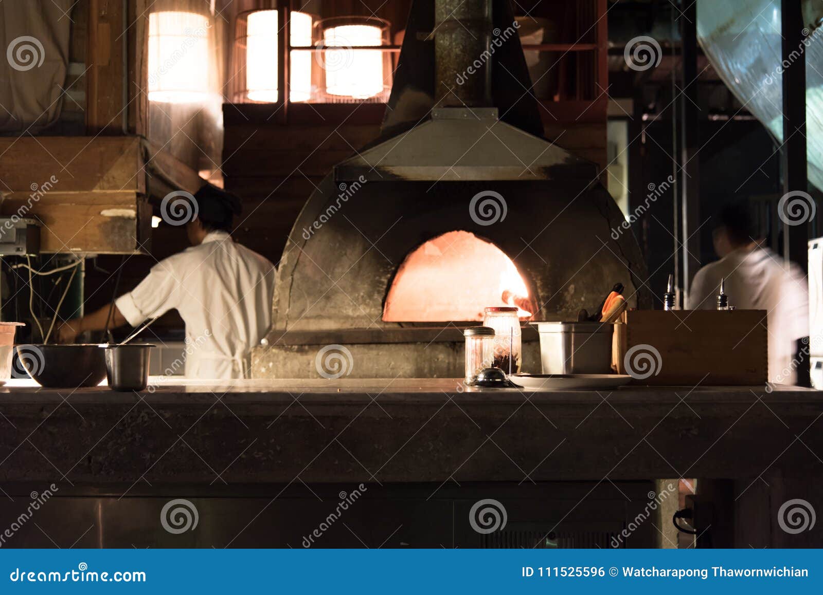 Pizza oven stock photo. Image of bread, night, open - 111525596