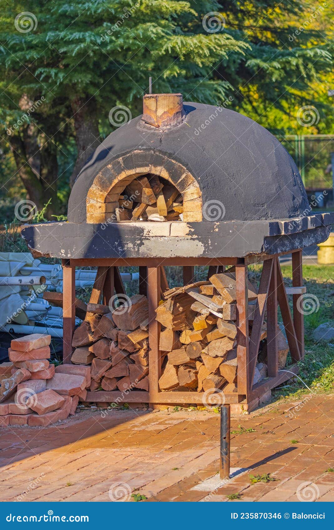 Pizza Oven Wood Storage stock photo. Image of structure - 235870346
