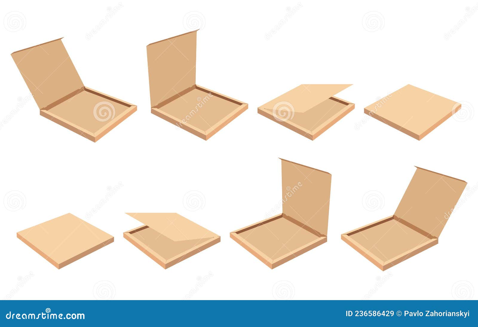 Pizza Packaging. Pizzas Box with Open Cap, Empty Package Boxes and ...