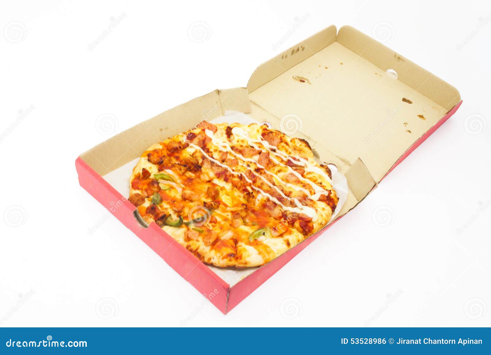 Pizza in paper box isolate stock photo. Image of italian - 53528986