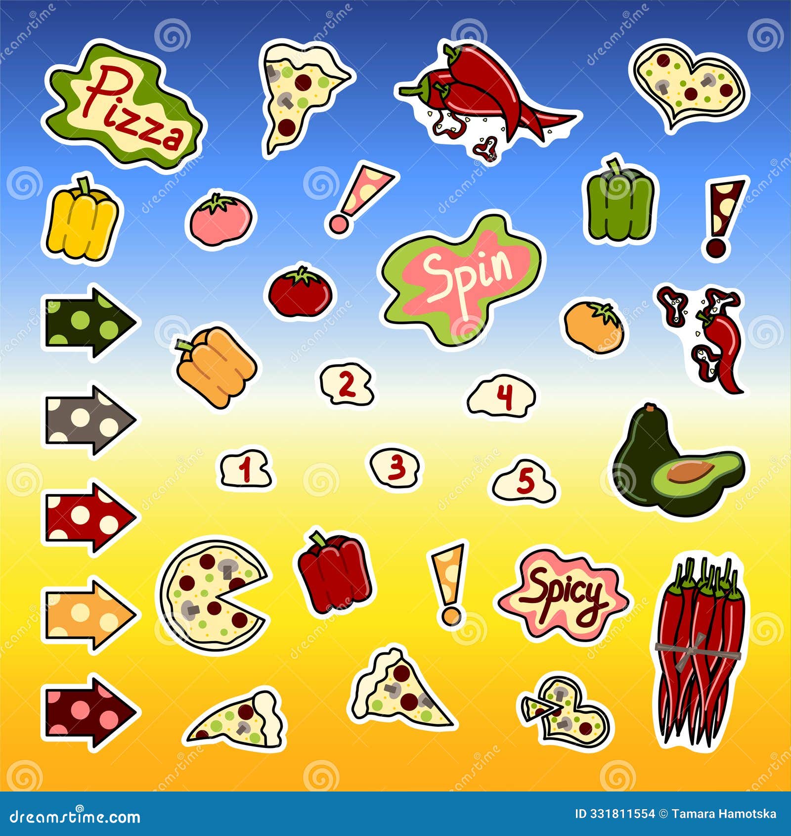 Pizza Party Sticker Pack stock vector. Illustration of kitchen - 331811554