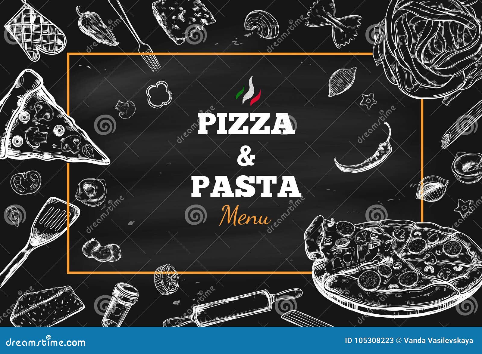 Pizza and Pasta Vector Frame 1 Stock Vector - Illustration of dessert ...