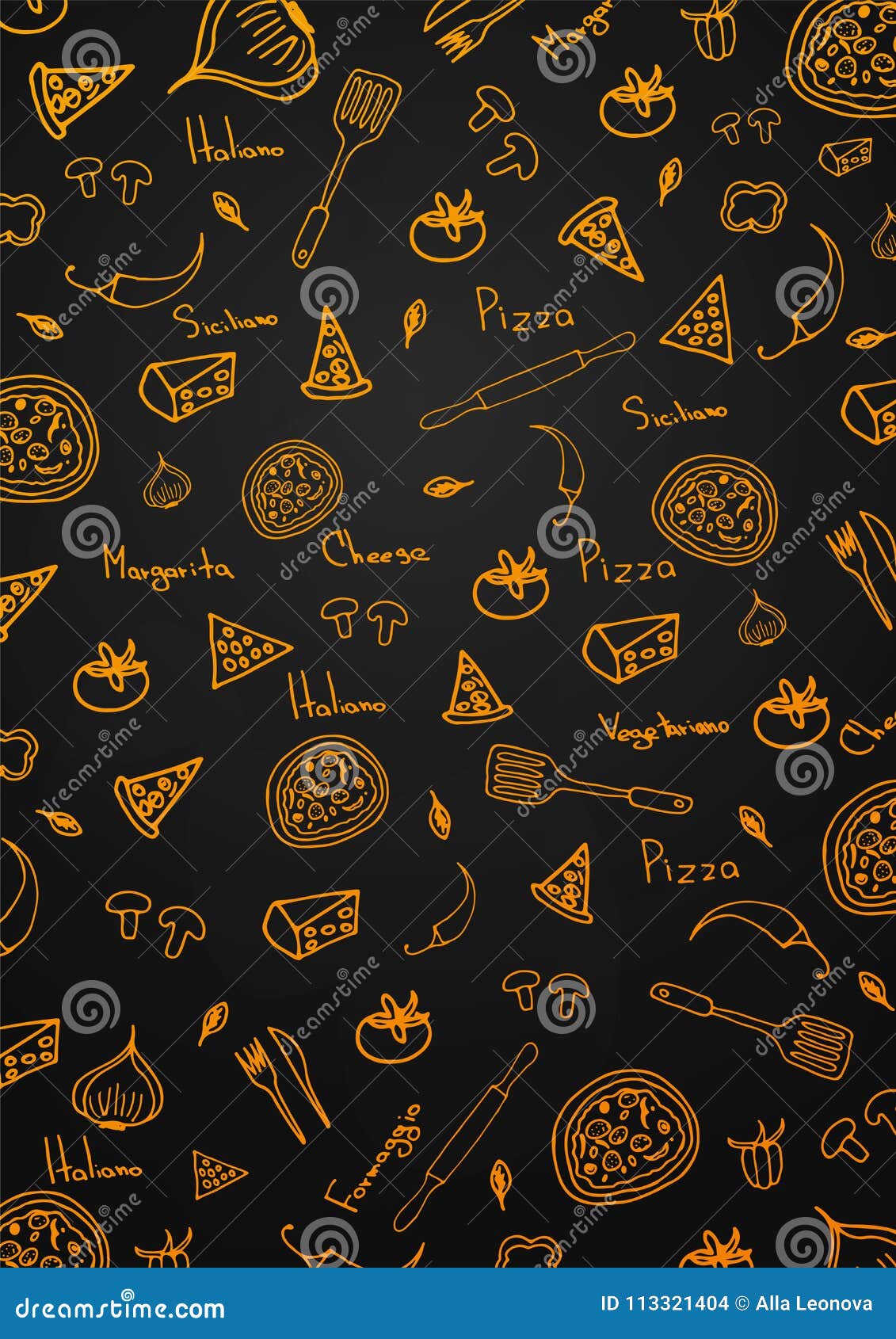 Pizza Pattern. Pizza Background in Doodle Style. Vector Illustration ...