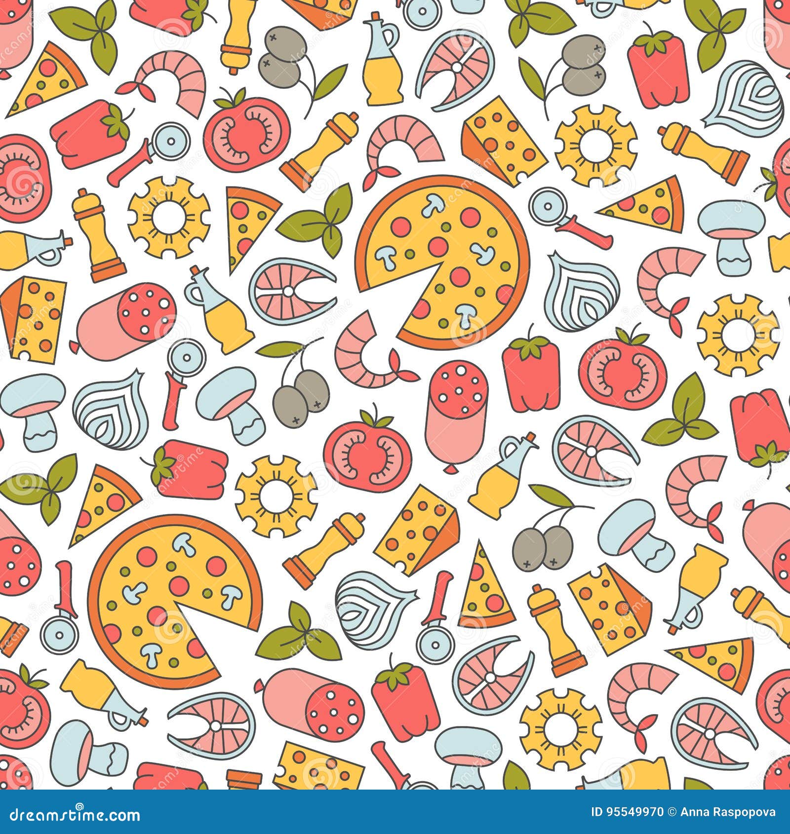 Pizza pattern stock vector. Illustration of fish, pizza - 95549970