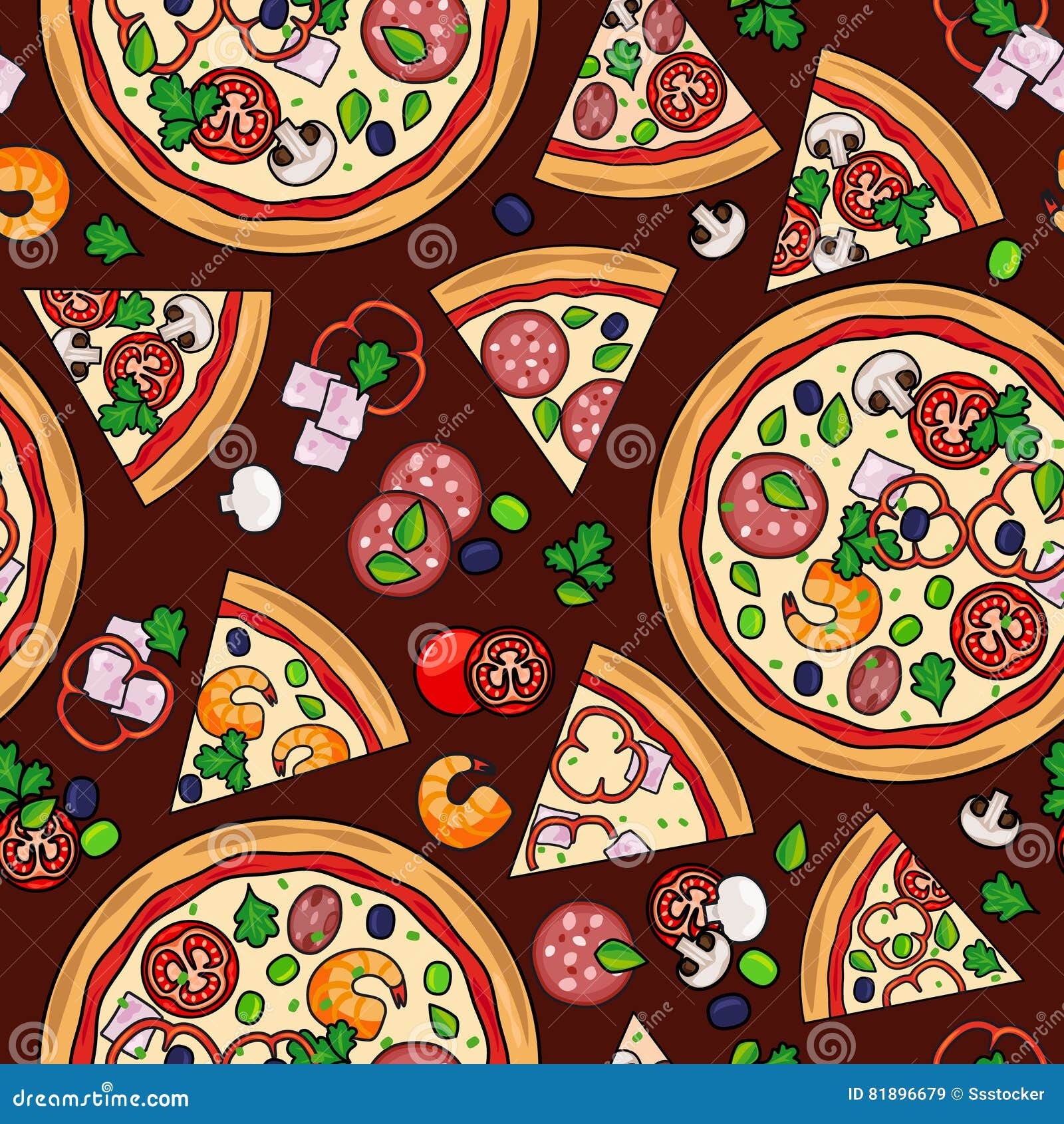 Pizza Pattern with Slices and Ingredients Stock Vector - Illustration ...