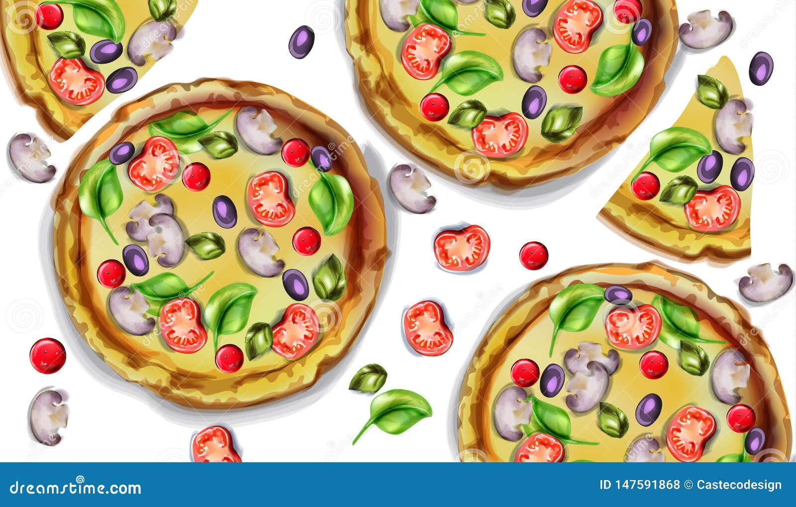 Pizza Pattern Vector Watercolor. Delicious Texture Menu Templates Stock ...