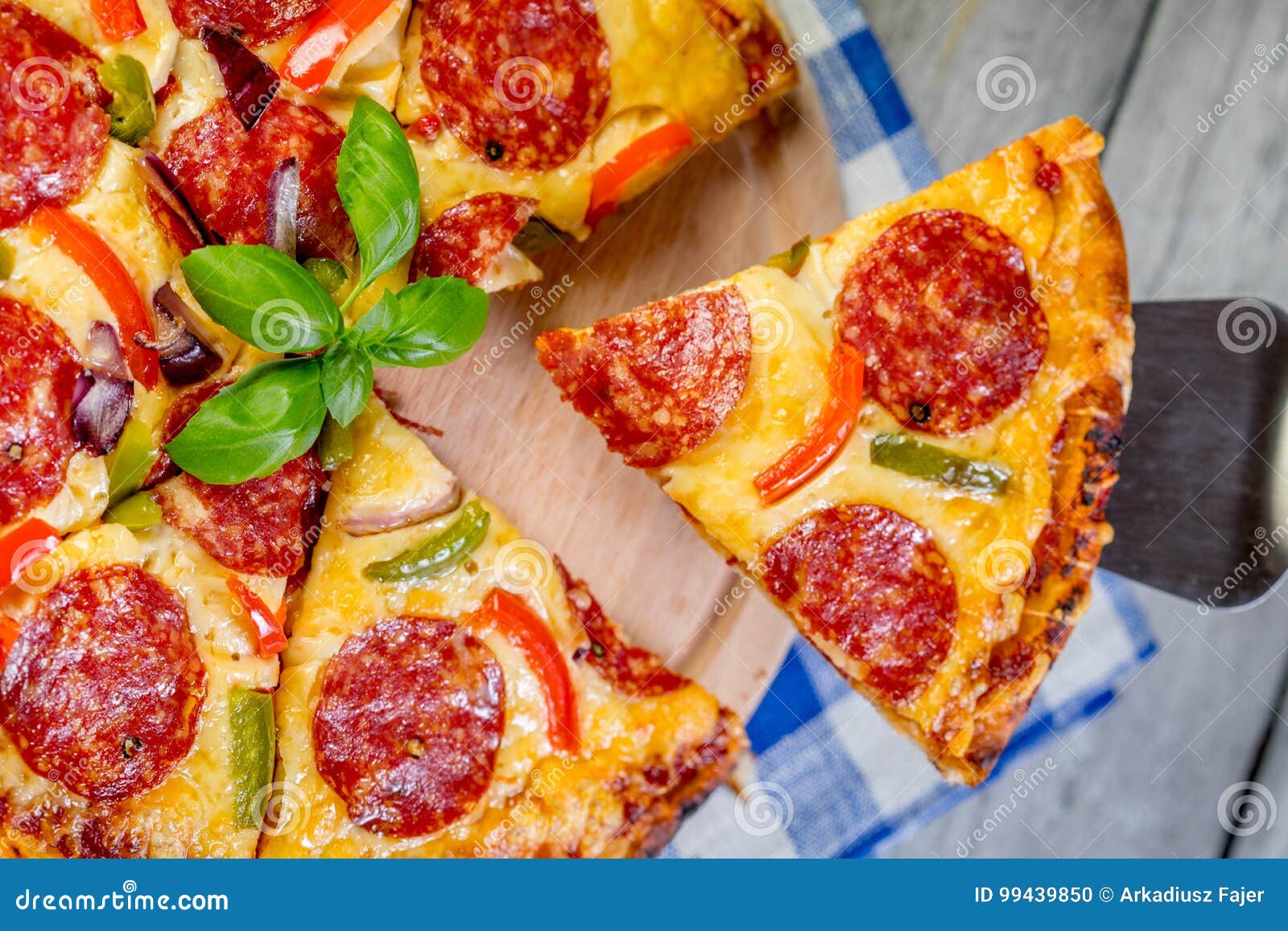 Pizza Pepperoni Cut into Pieces Stock Photo - Image of pizza, meal ...