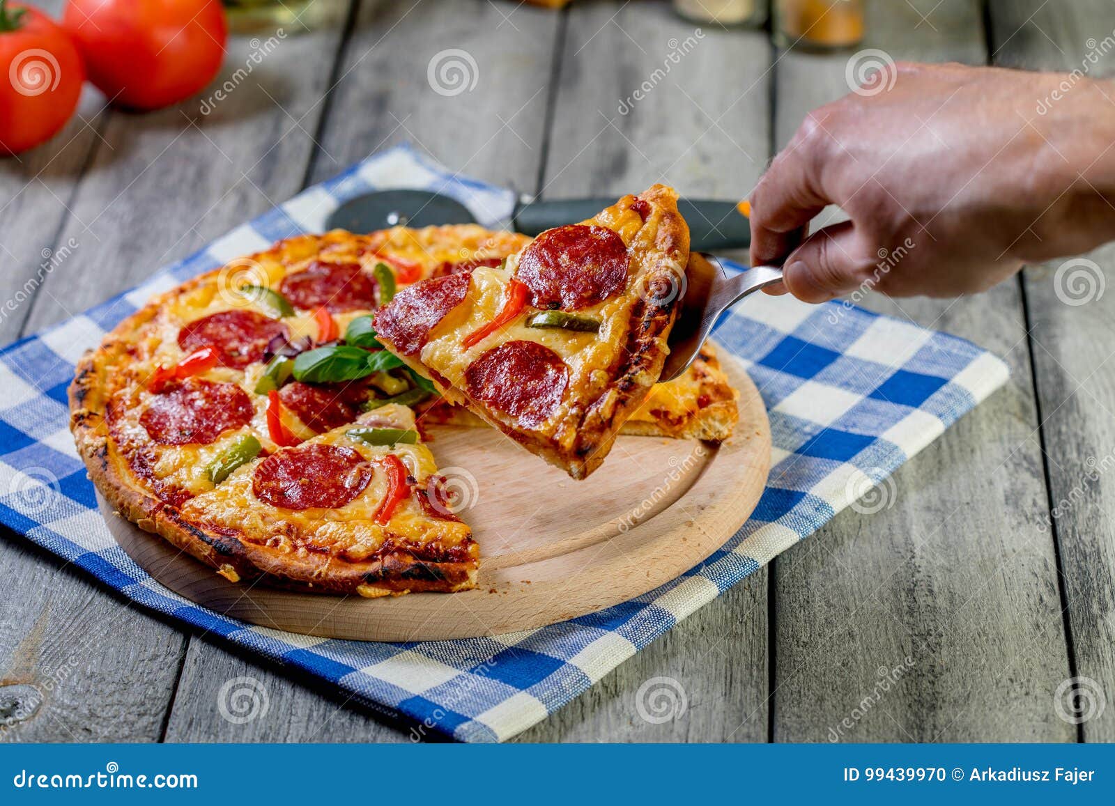 Pizza Pepperoni Cut into Pieces Stock Photo - Image of crust, baked ...