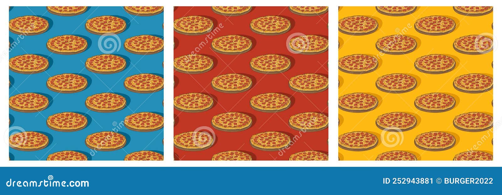 Pizza Pepperoni Seamless Pattern Vector Set of 3 Stock Vector ...