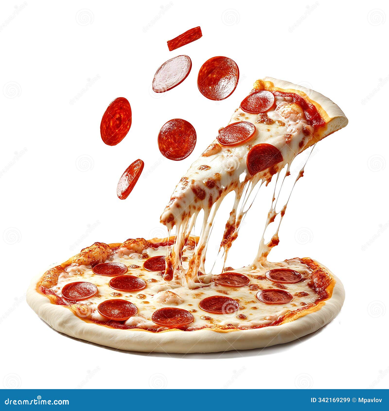 Pizza Pepperoni on White Background Stock Illustration - Illustration ...