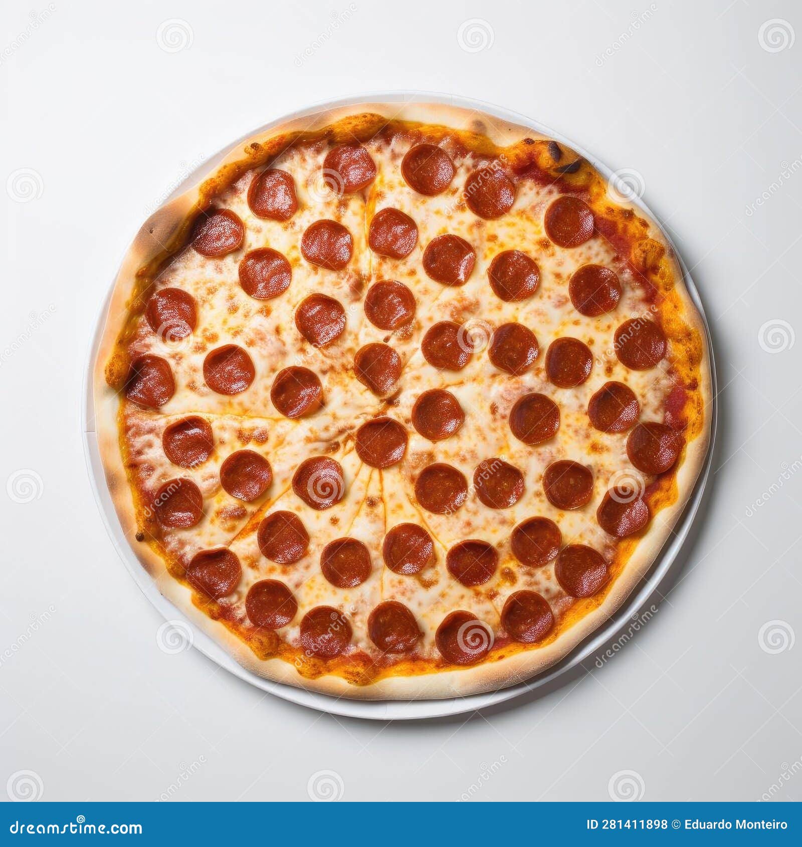 Pizza with Pepperoni on a White Background - Top View Stock ...