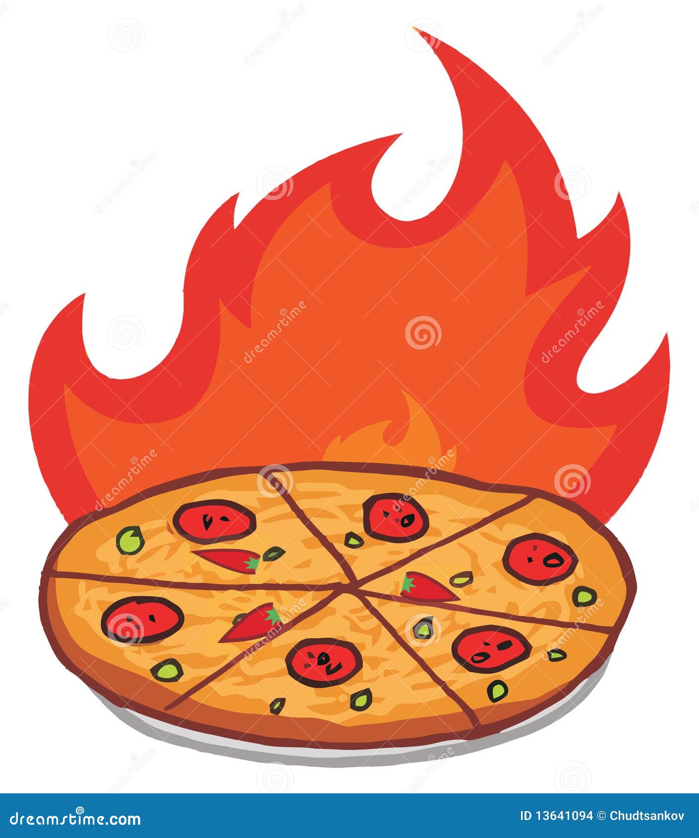 Pizza Pie Cooking Over Flames Stock Vector - Illustration of american ...
