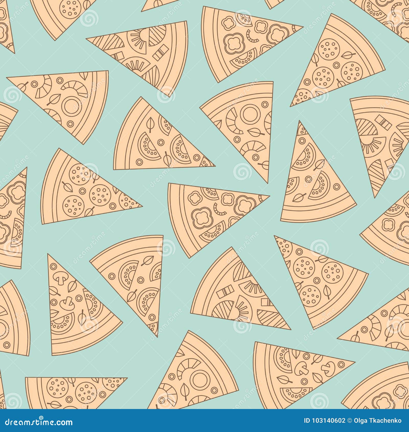 Pizza Pieces Outline Vector Seamless Pattern. Flat Style. Vector ...