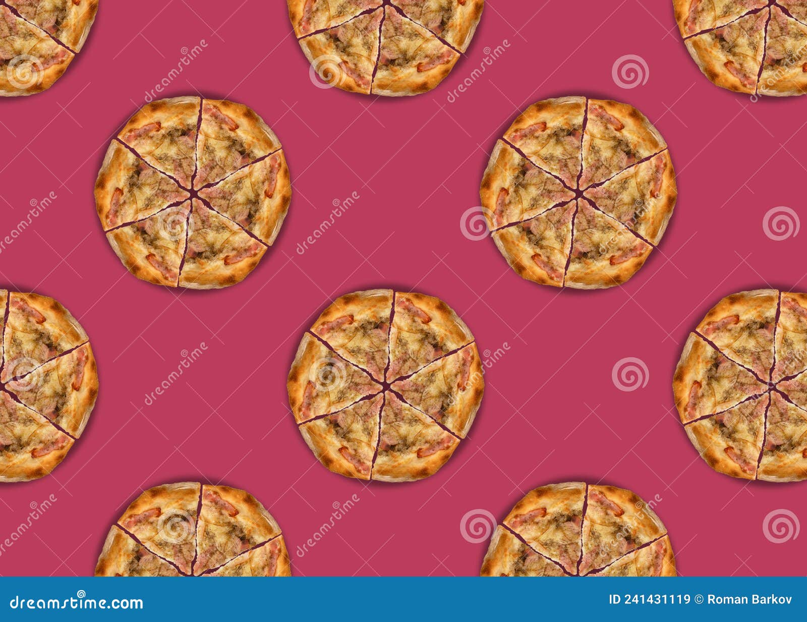Pizza on a Pink Background. Seamless Pattern with Cut Pizza with Bacon ...
