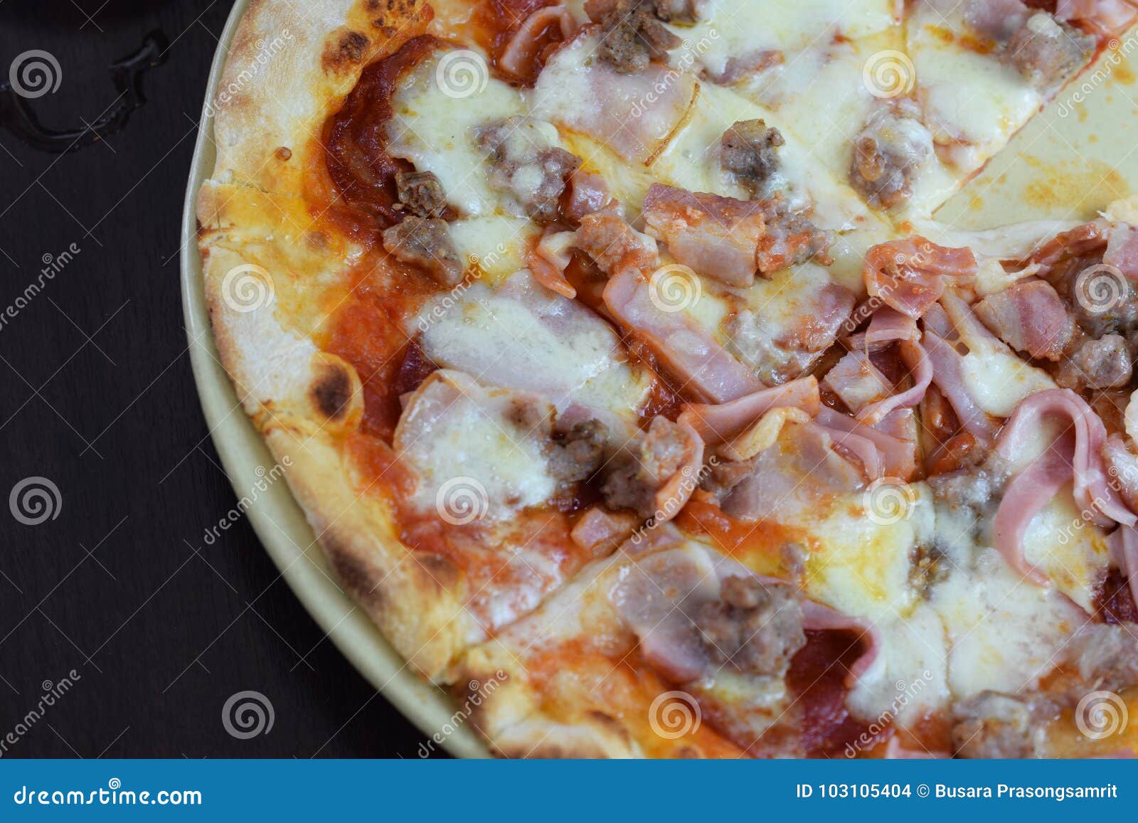 Pizza on plate stock photo. Image of food, breakfast - 103105404