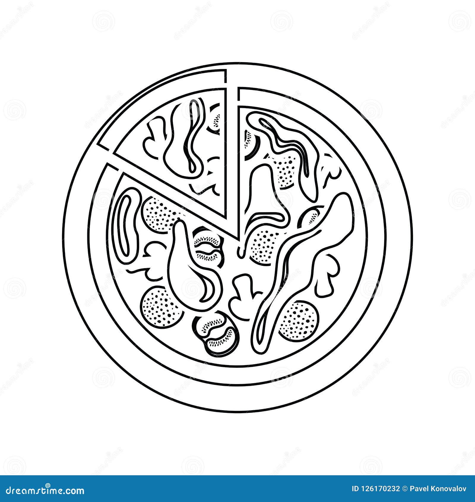 Pizza on plate icon stock vector. Illustration of meal - 126170232