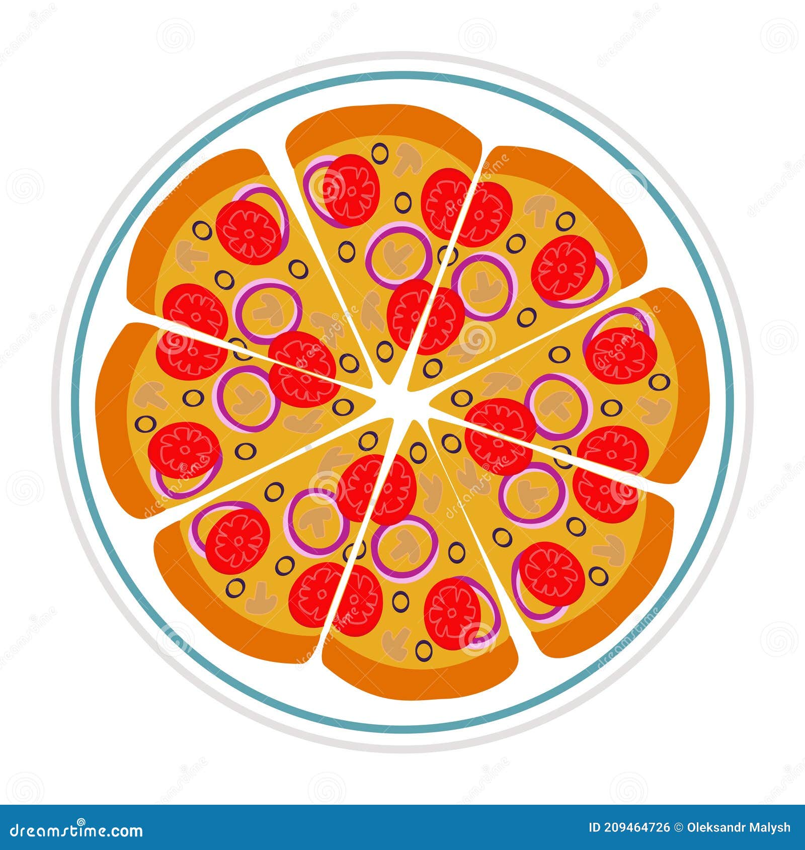 Pizza On Plate Thin Line Con. Slise Of Pizza Vector Illustration ...