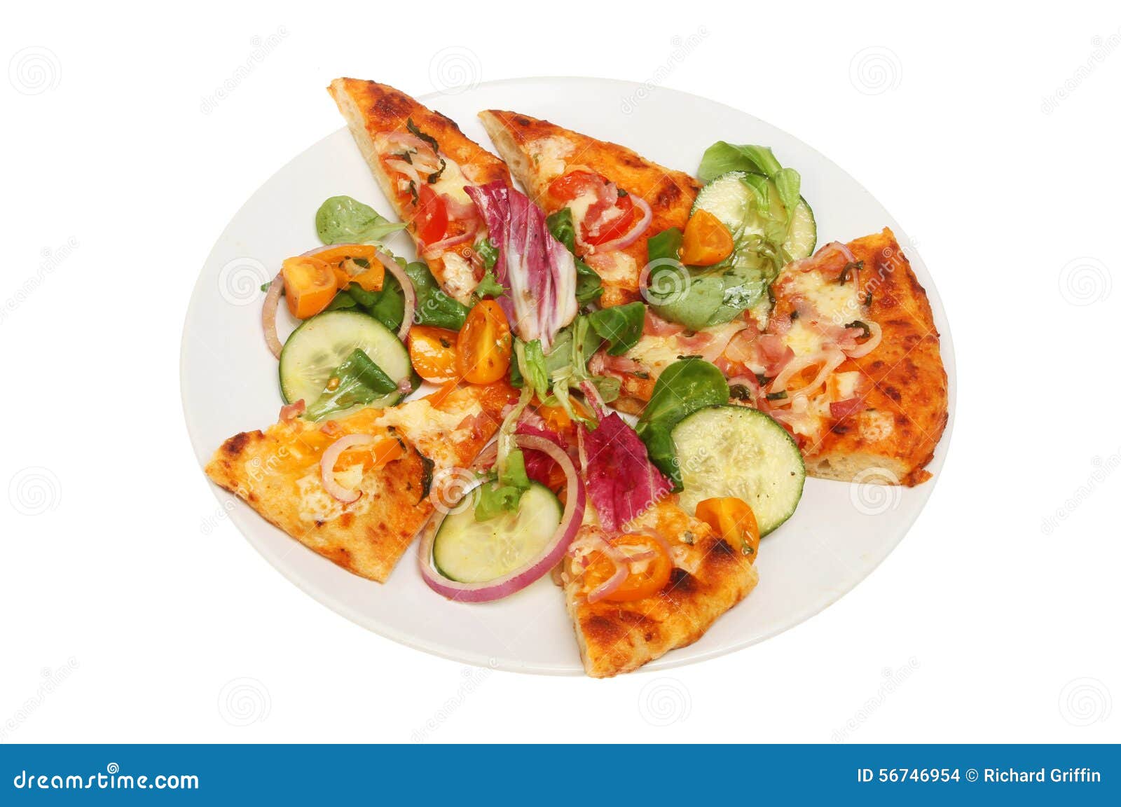 Pizza on plate stock photo. Image of salad, cucumber - 56746954