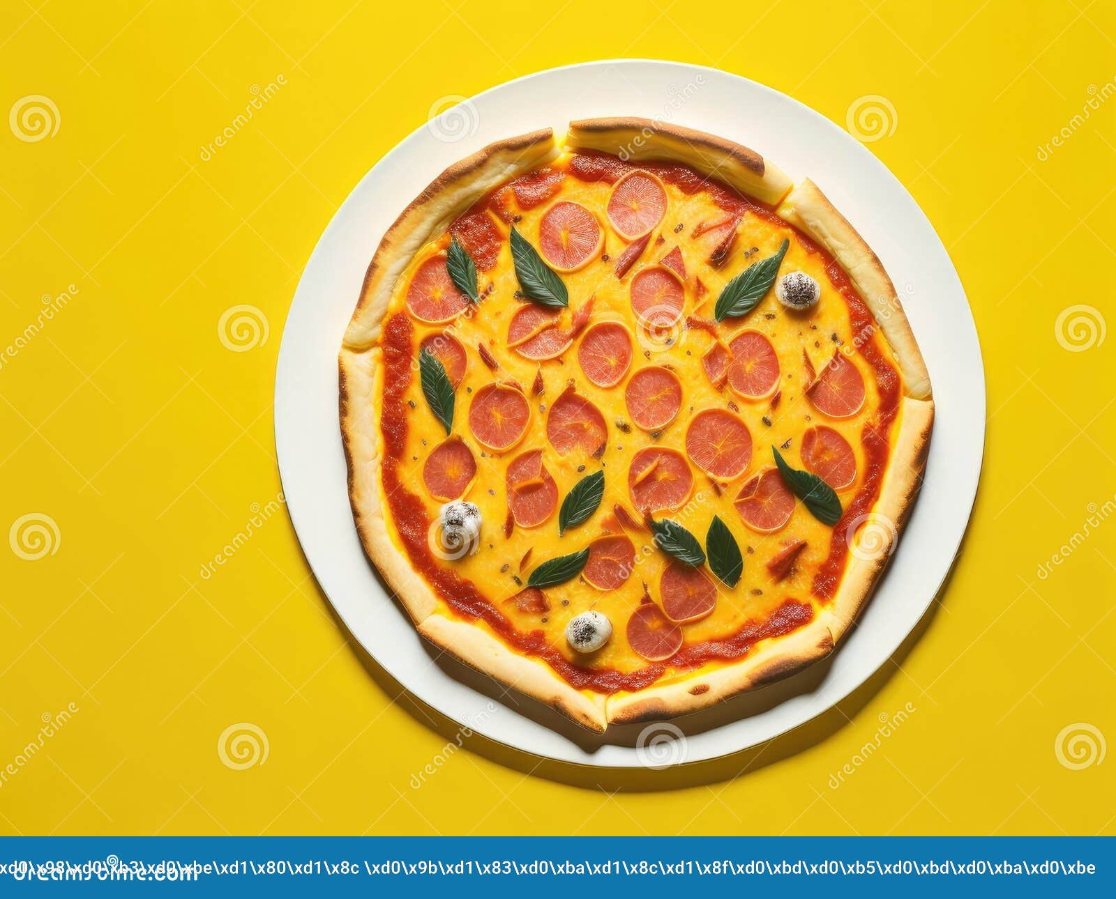 Pizza on Plate Top View on Yellow Background. Ai Generative Stock ...