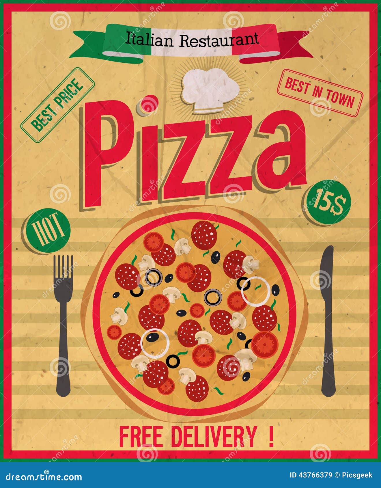 Pizza poster. stock vector. Illustration of cuisine, menu - 43766379