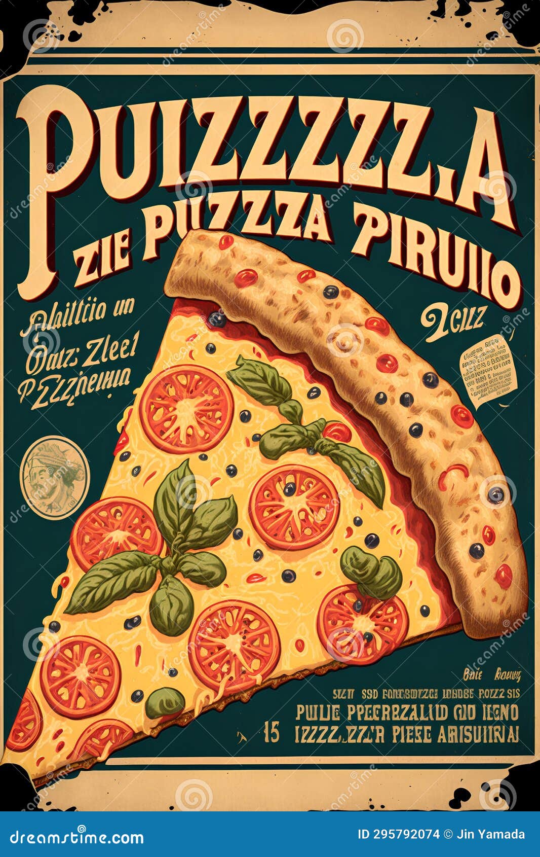 Pizza Poster Design. Vintage Illustration with Pizza Slice and ...