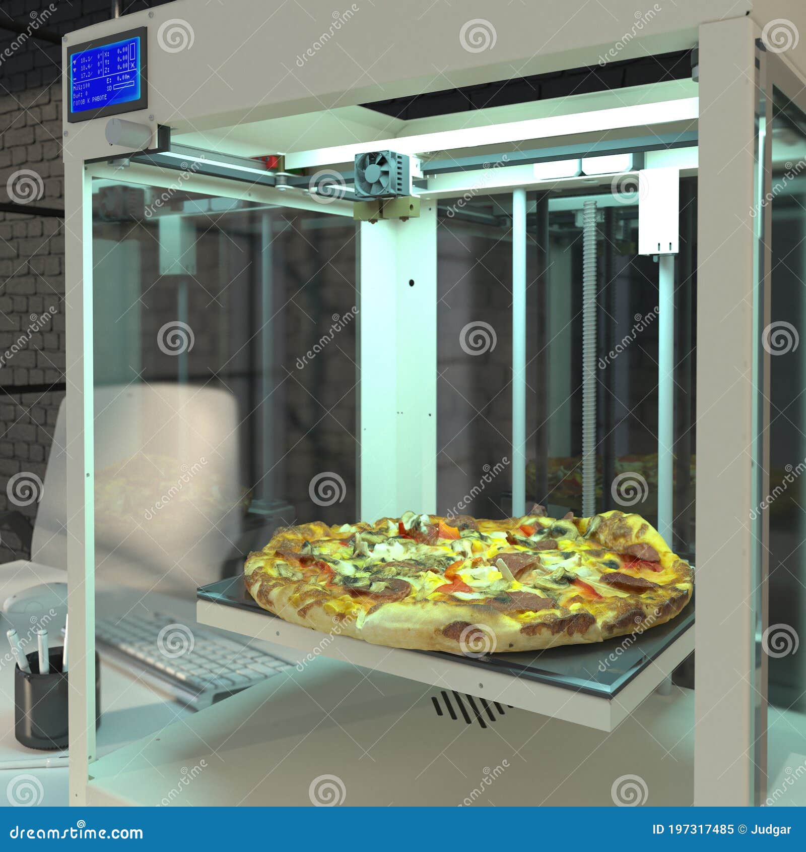 Pizza Printed on a 3D Printer. Synthetic Food. Food 3D Printer. Future ...