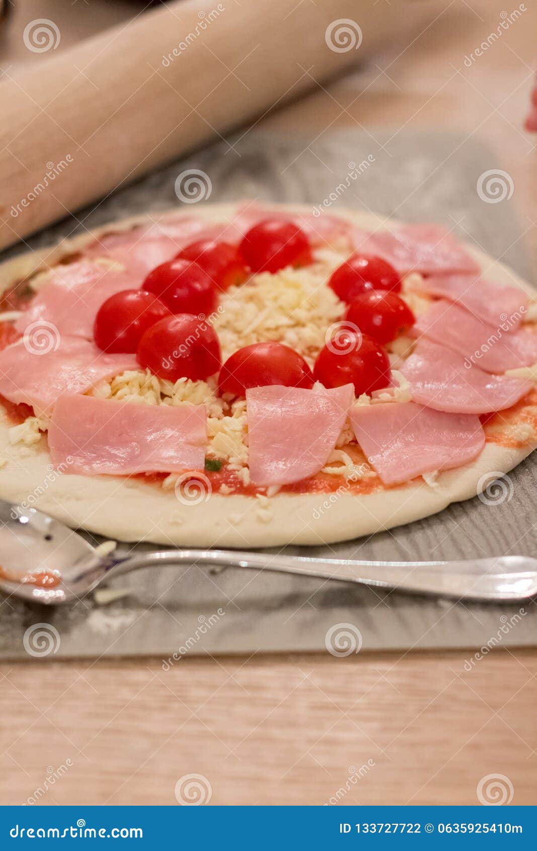 Pizza in the Process of Cooking Stock Photo - Image of making, family ...