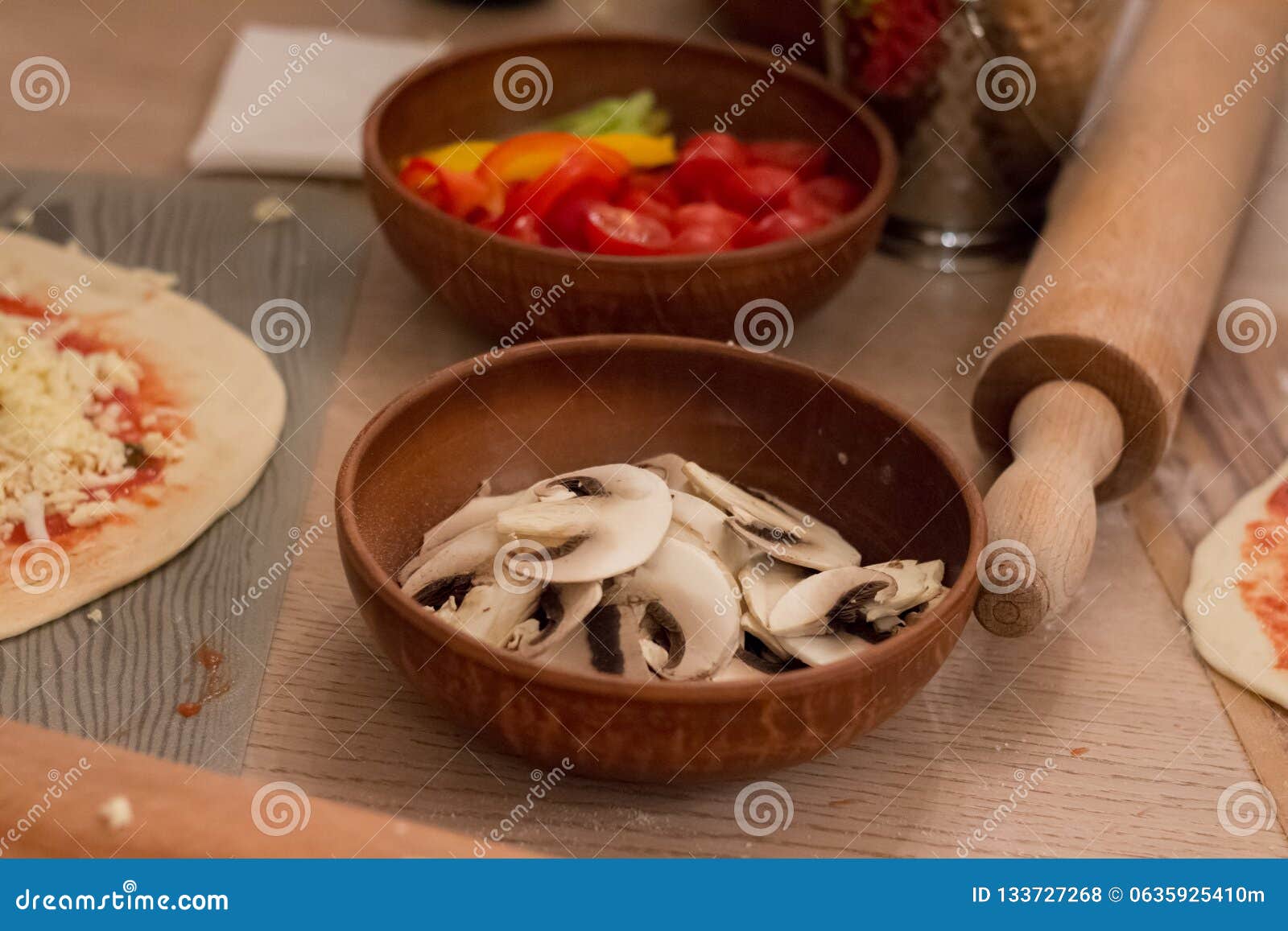 Pizza in the Process of Cooking Stock Photo - Image of family, master ...
