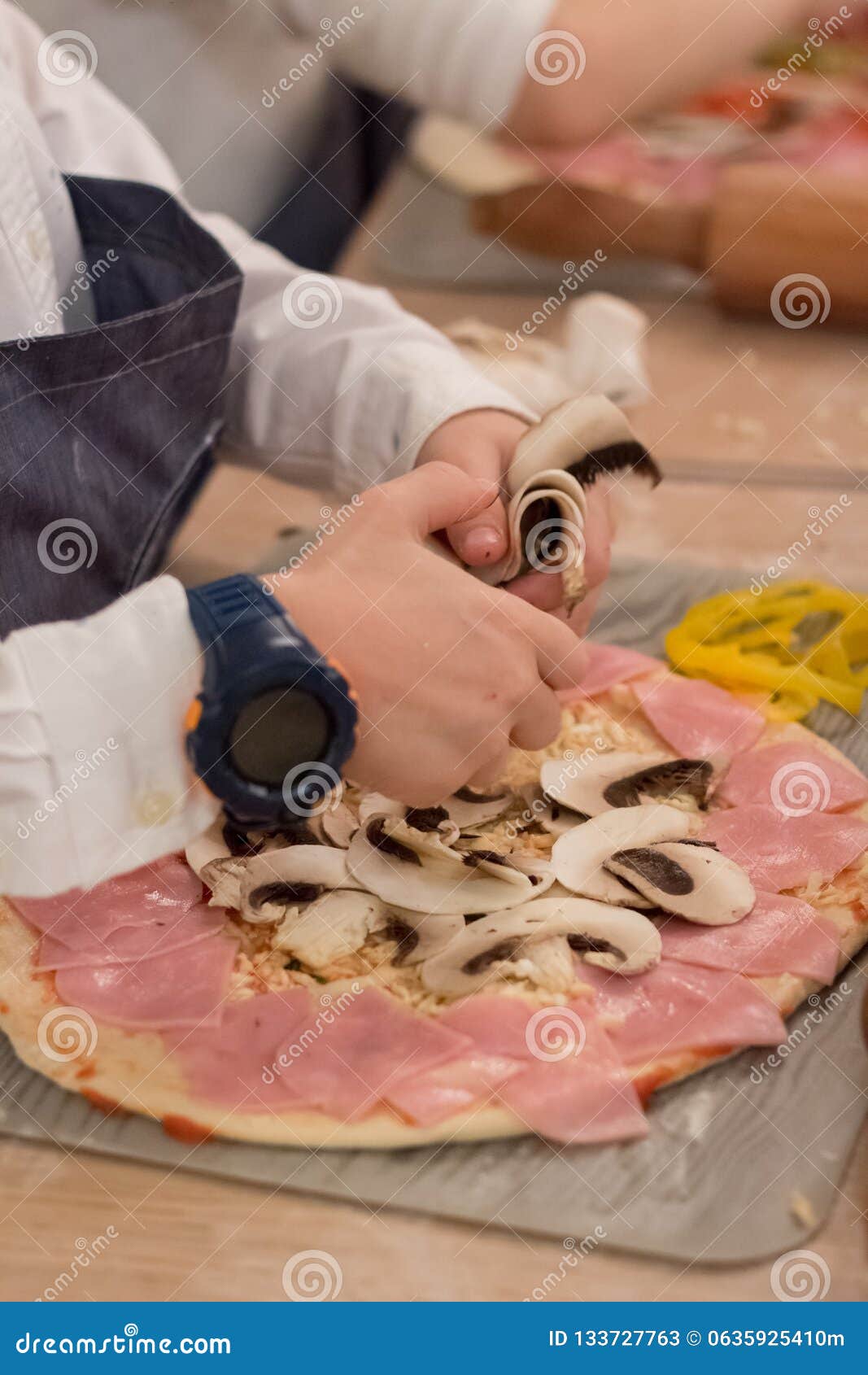 Pizza in the Process of Cooking Stock Image - Image of hand, homemade ...