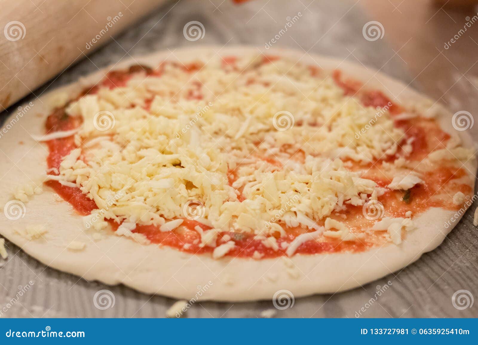 Pizza in the Process of Cooking Stock Image - Image of dough, homemade ...