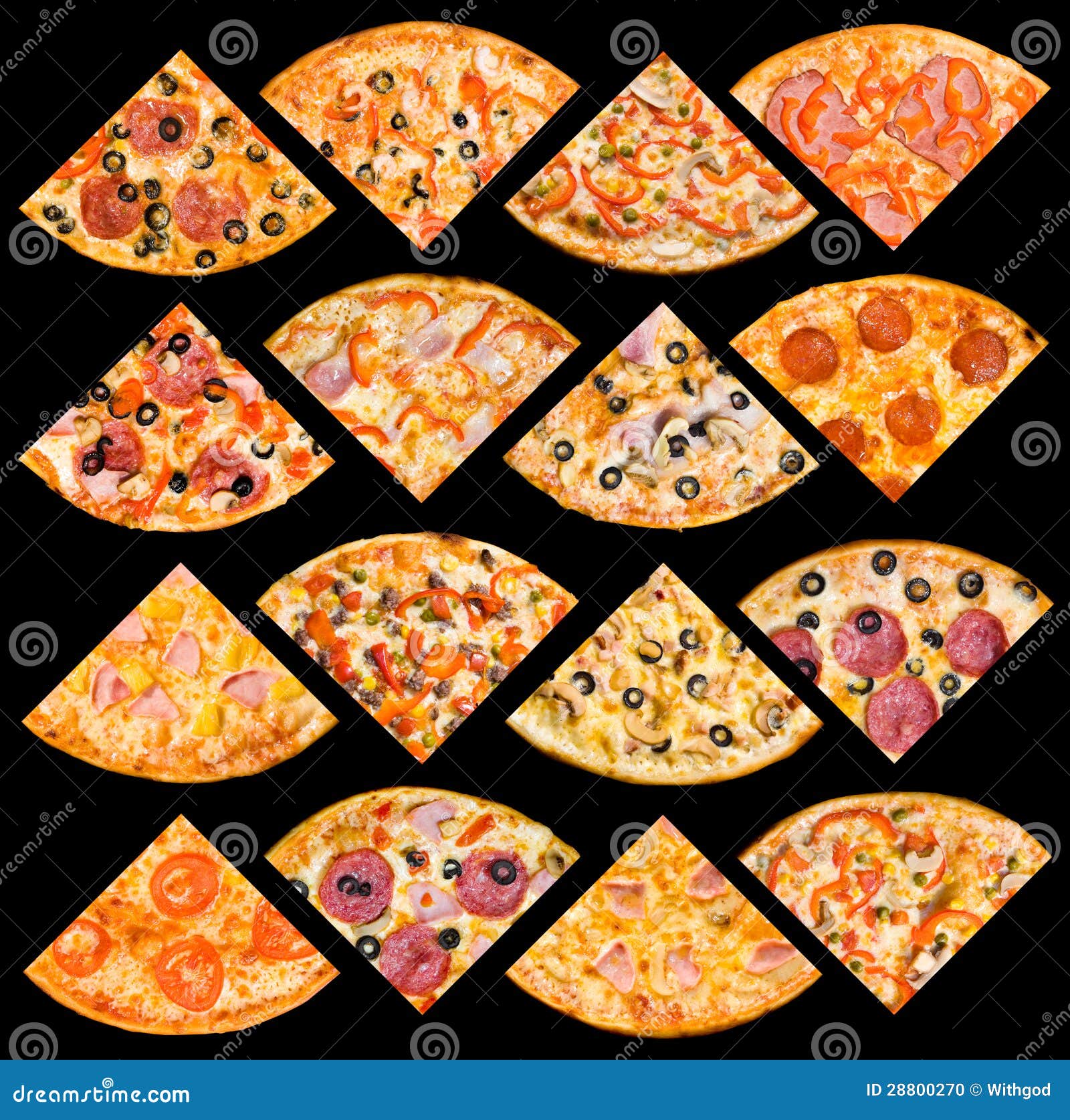Pizza Quarters Set, Isolated Stock Photo - Image of cheese, peperoni ...