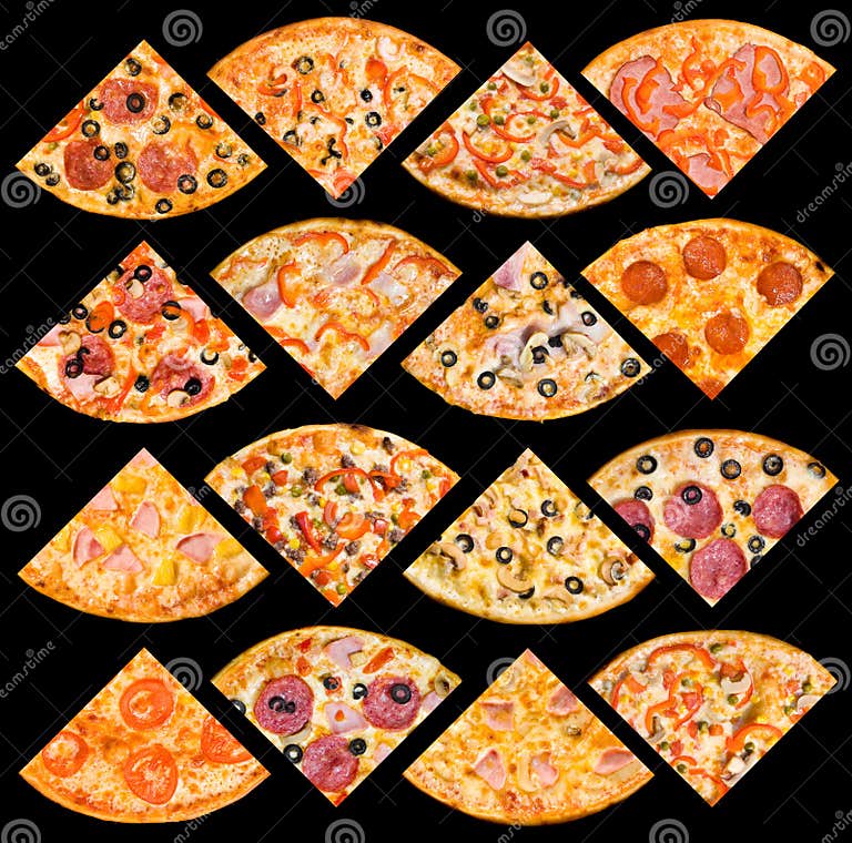 Pizza Quarters Set, Isolated Stock Photo - Image of cheese, peperoni ...