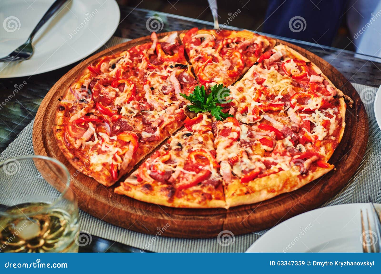 Pizza with Red Pepper Bacon and Cheese Stock Image - Image of baked ...
